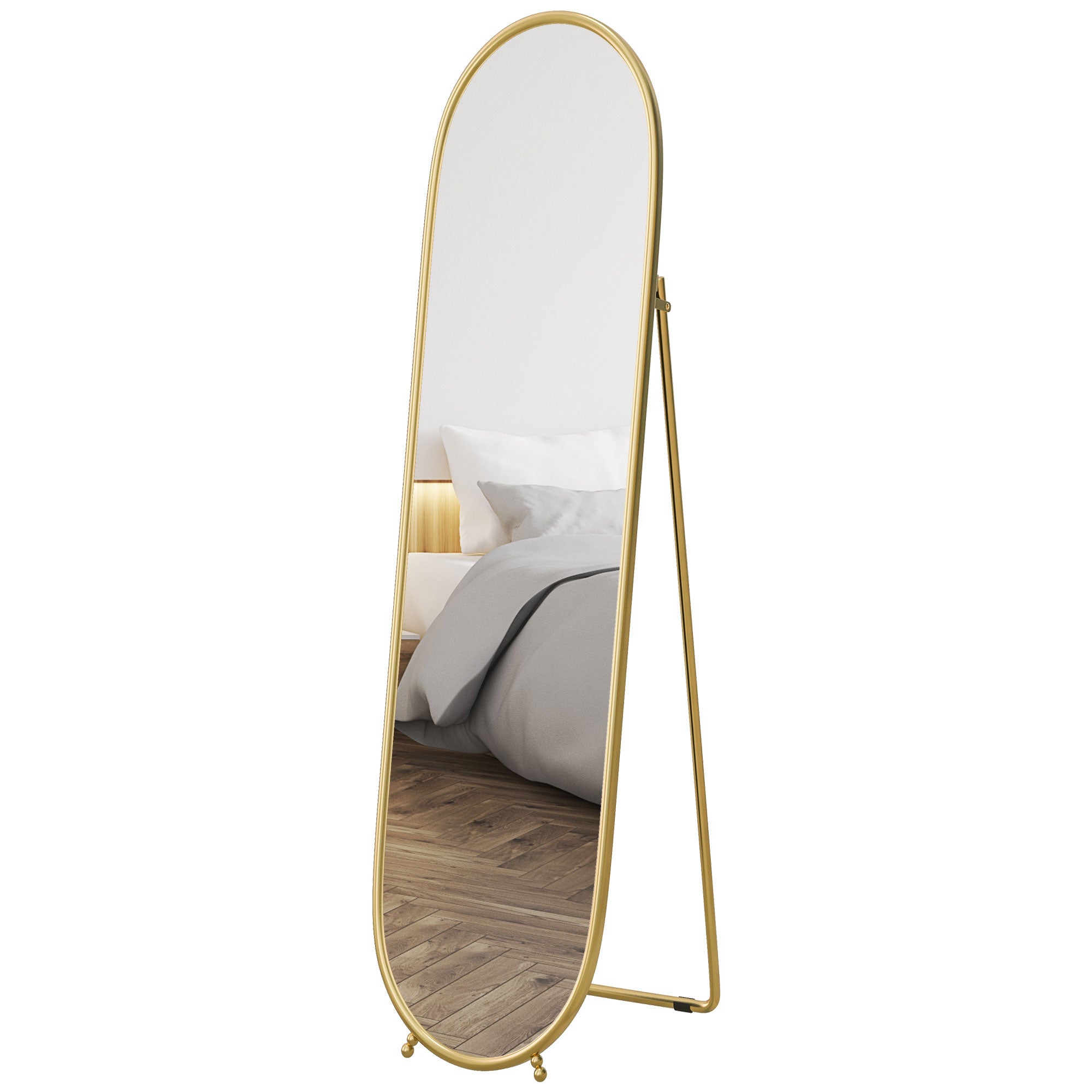 Miroir avec moulure sur pied ovale grand format, cadre métal doré ...