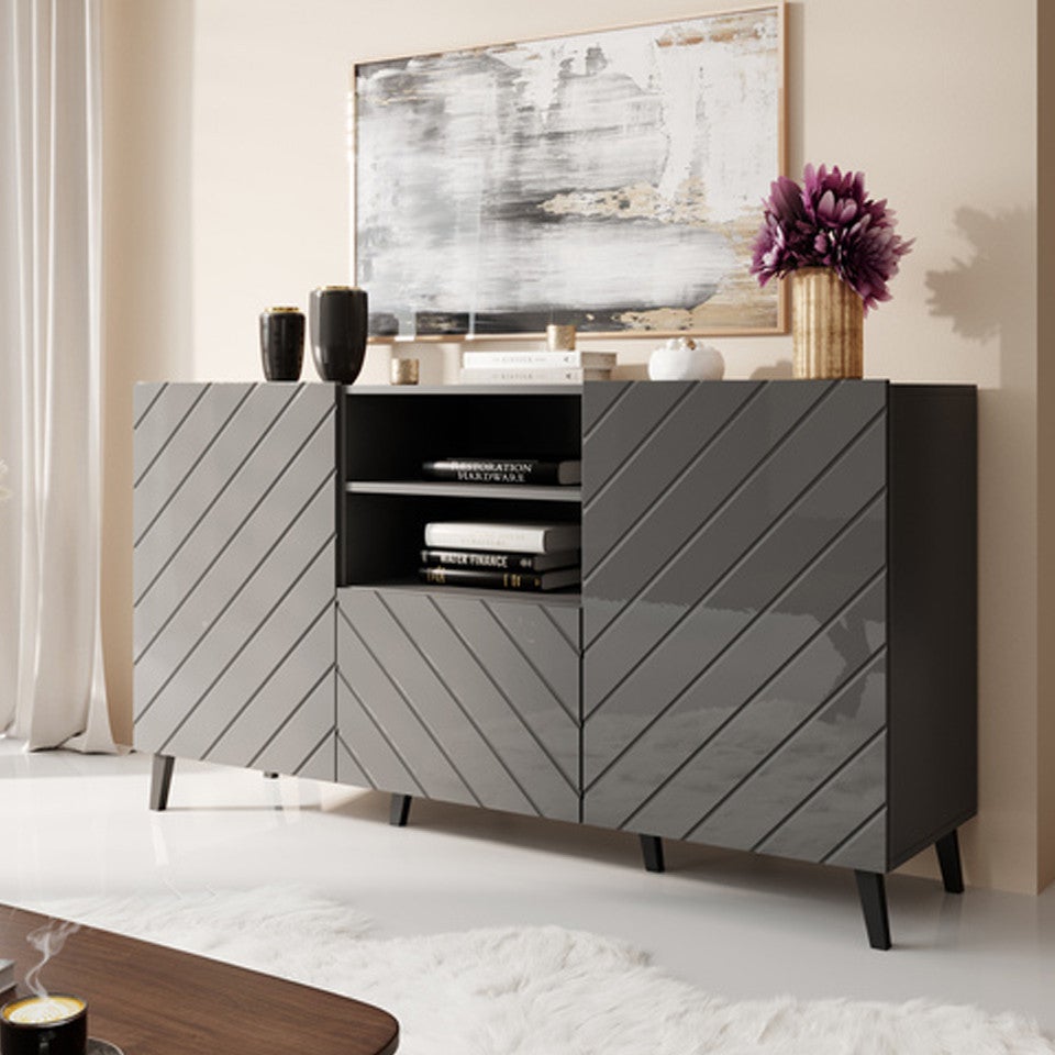 Buffet design gris brillant 150 cm Yaka | Leroy Merlin