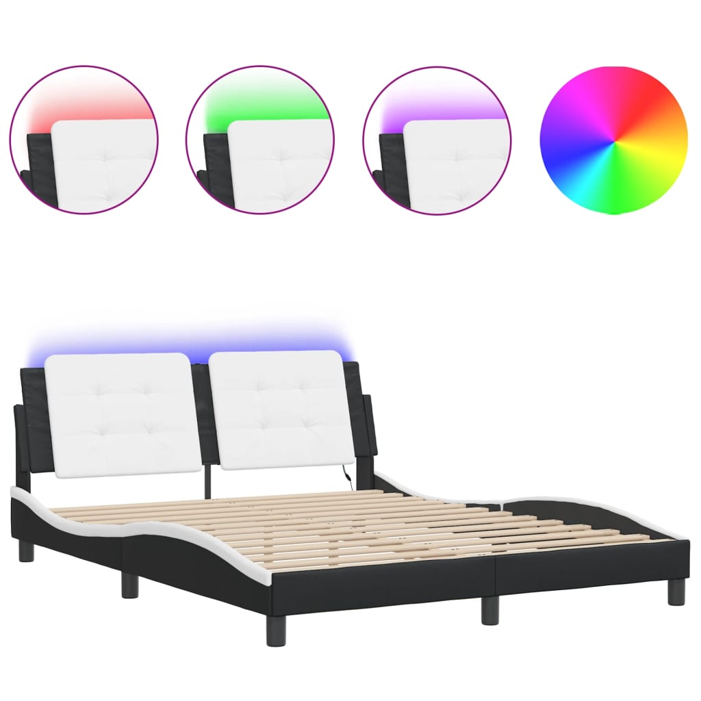 Estructura de cama con luz LED cuero PE negro blanco 160x200 cm | Leroy ...