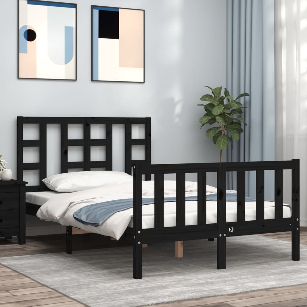 Estructura de cama con cabecero negro 120x200 cm de madera maciza ...