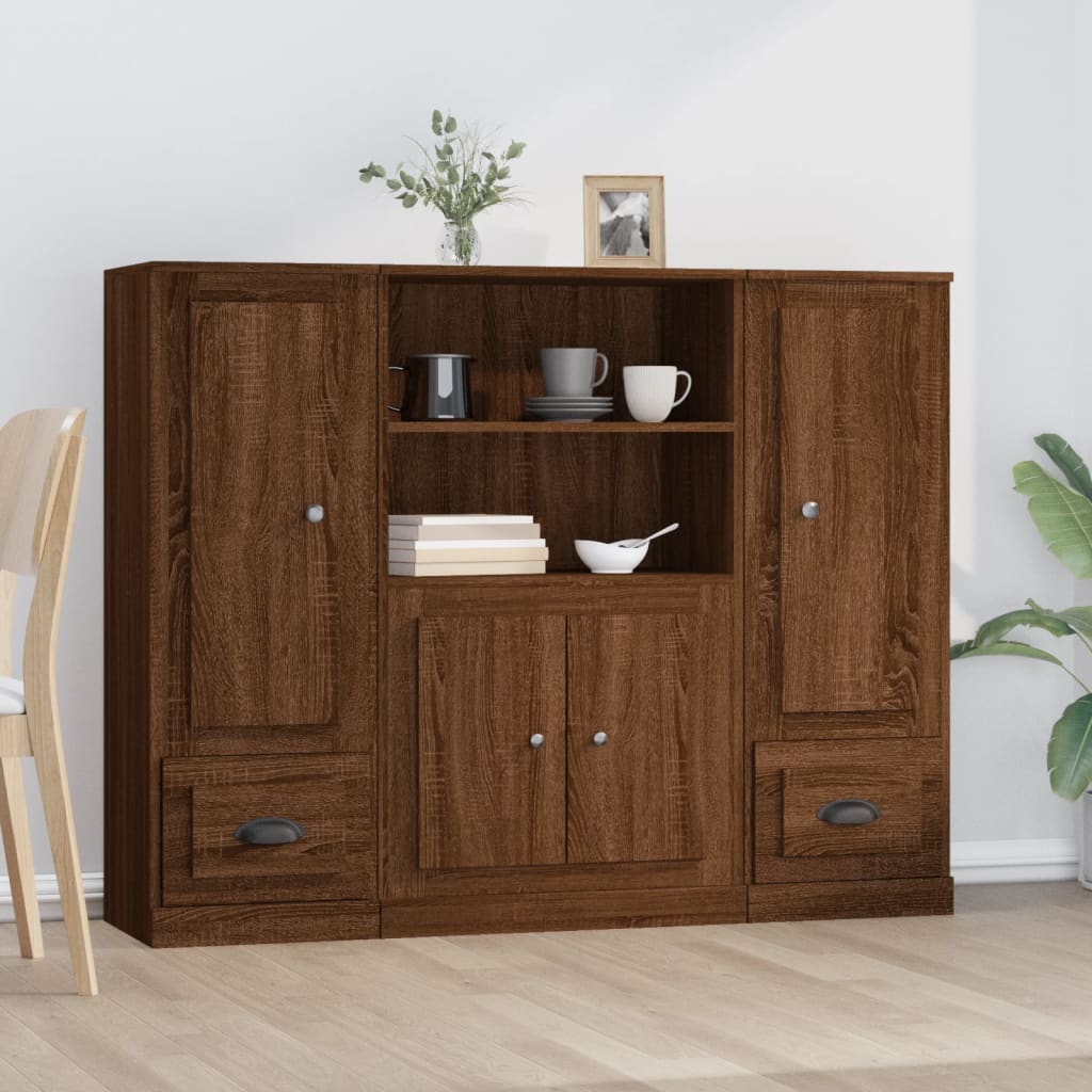 Maison Exclusive - Buffets 3 pcs chêne marron bois d'ingénierie | Leroy ...