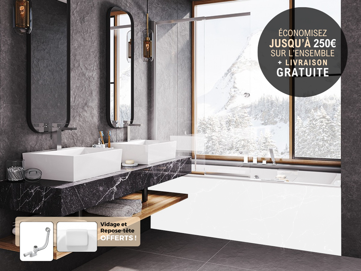 Baignoire blanc 150x70 MODERN - avec pare-baignoire pivotant coulissant ...