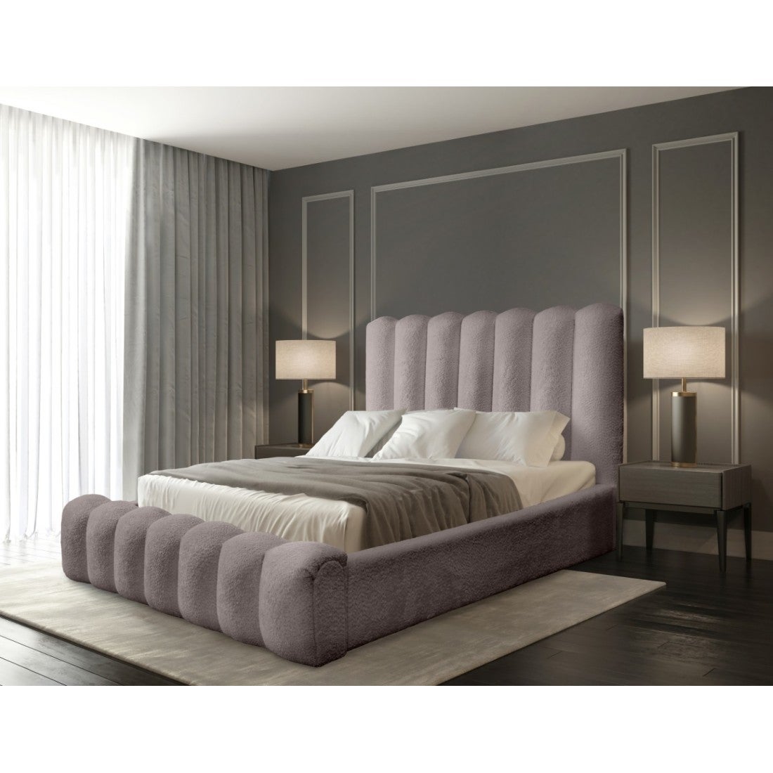 Cama con canapé BADJA – Tela de rizo Topo ceniza – 160x200 cm – Somier ...