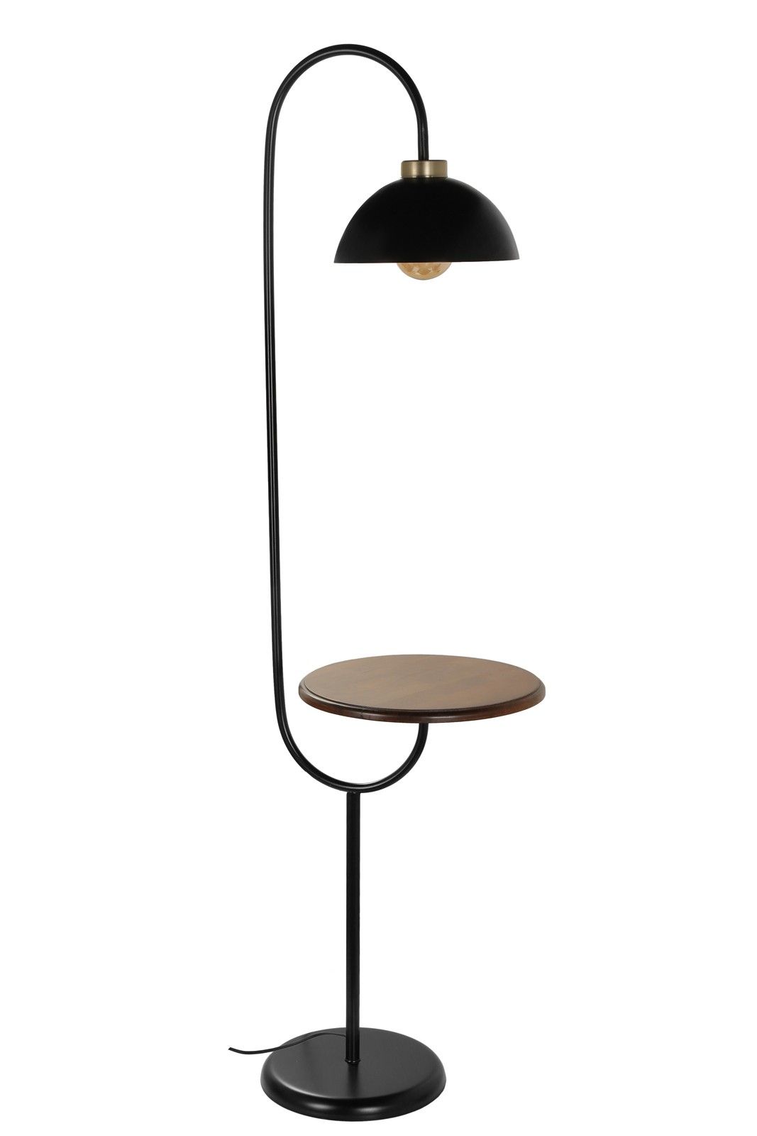 Lampadaire avec tablette Amaud H165cm Métal Noir et Bois Naturel ...