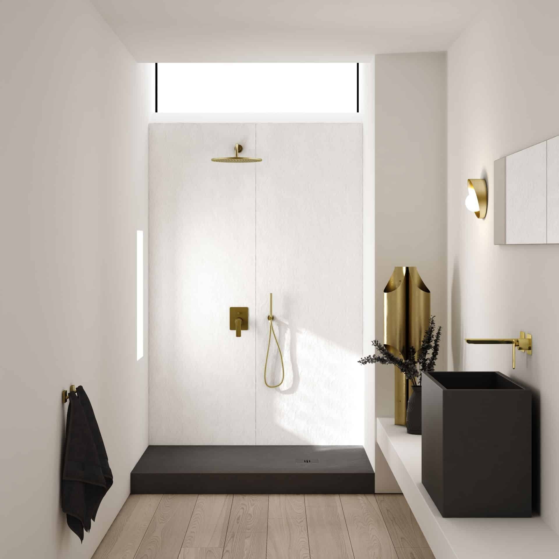 Receveur de douche en acrylique noir structure en pierre rectangulaire ...