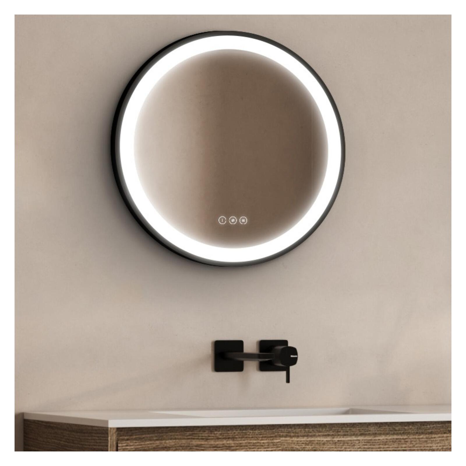 Miroir LED rond avec cadre alu noir AUREYA | Leroy Merlin
