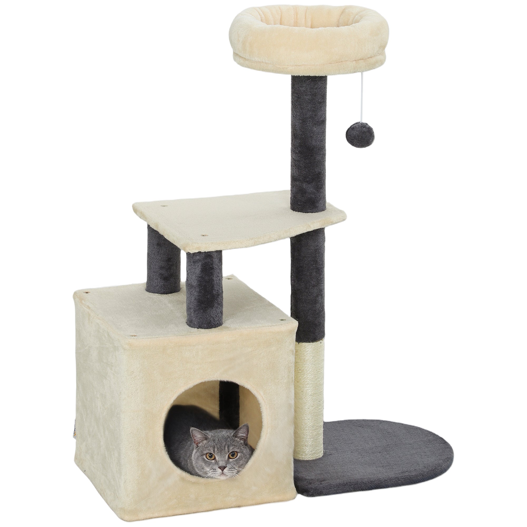 Griffoir chat 92 cm, blanc crème, chat adulte & chaton, balles, sisal ...