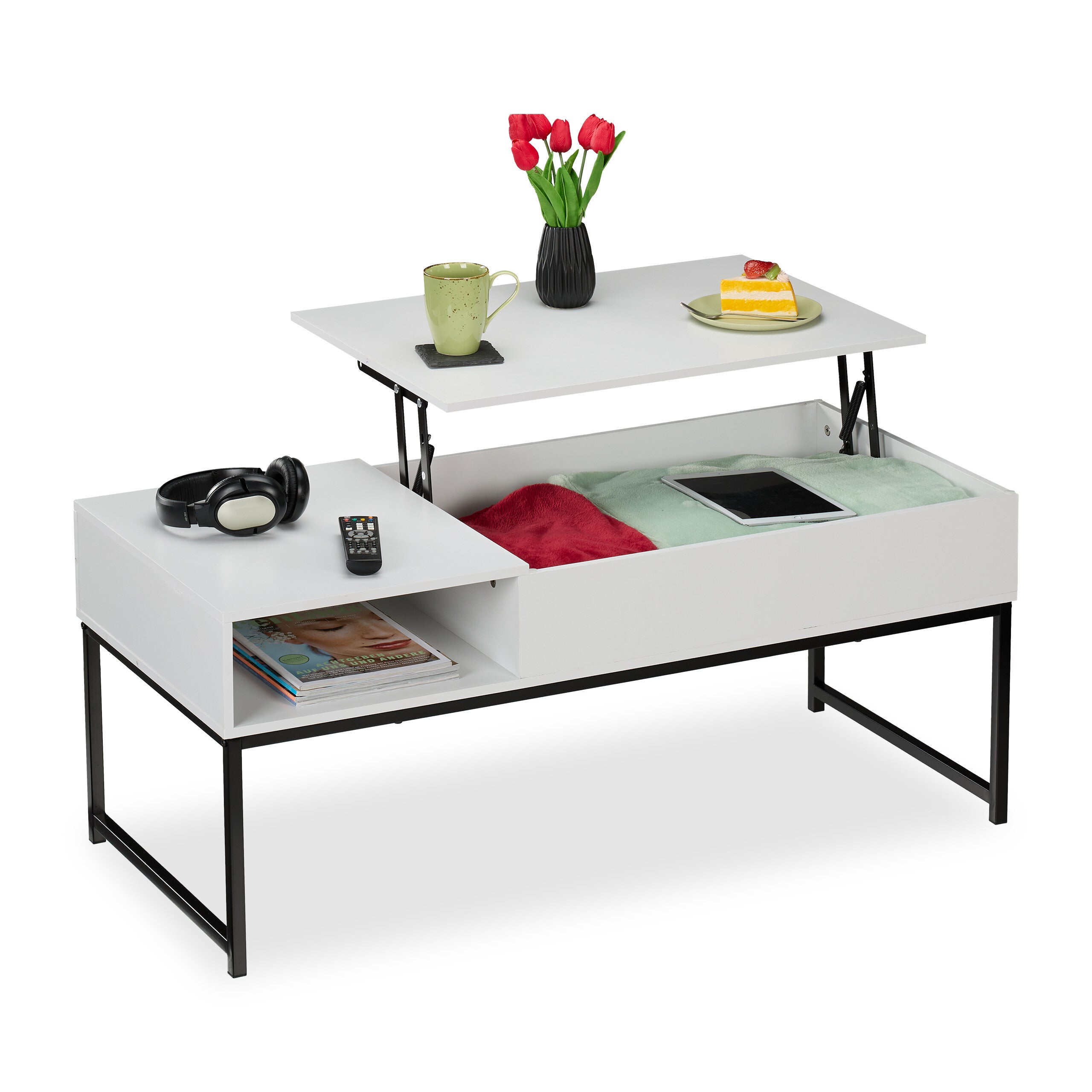Relaxdays Table basse avec plateau relevable, HLP : 45x110x50 cm, effet ...