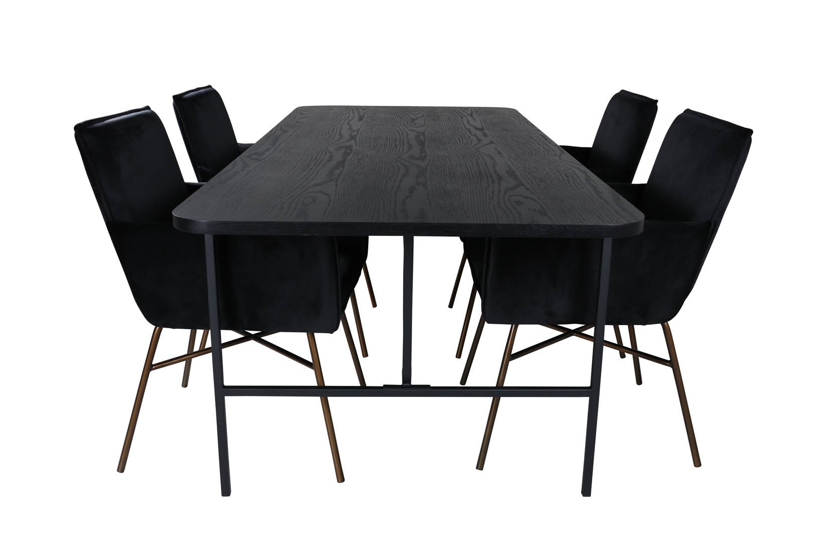 UnoBL ensemble table, table noir et 4 Pippi chaises Velours noir ...