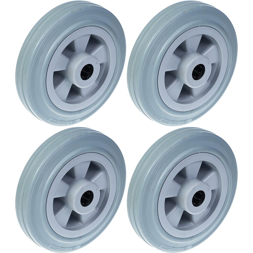 160mm 6" wheel grey rubber tyre with plastic centre 540kg capacity, set ...