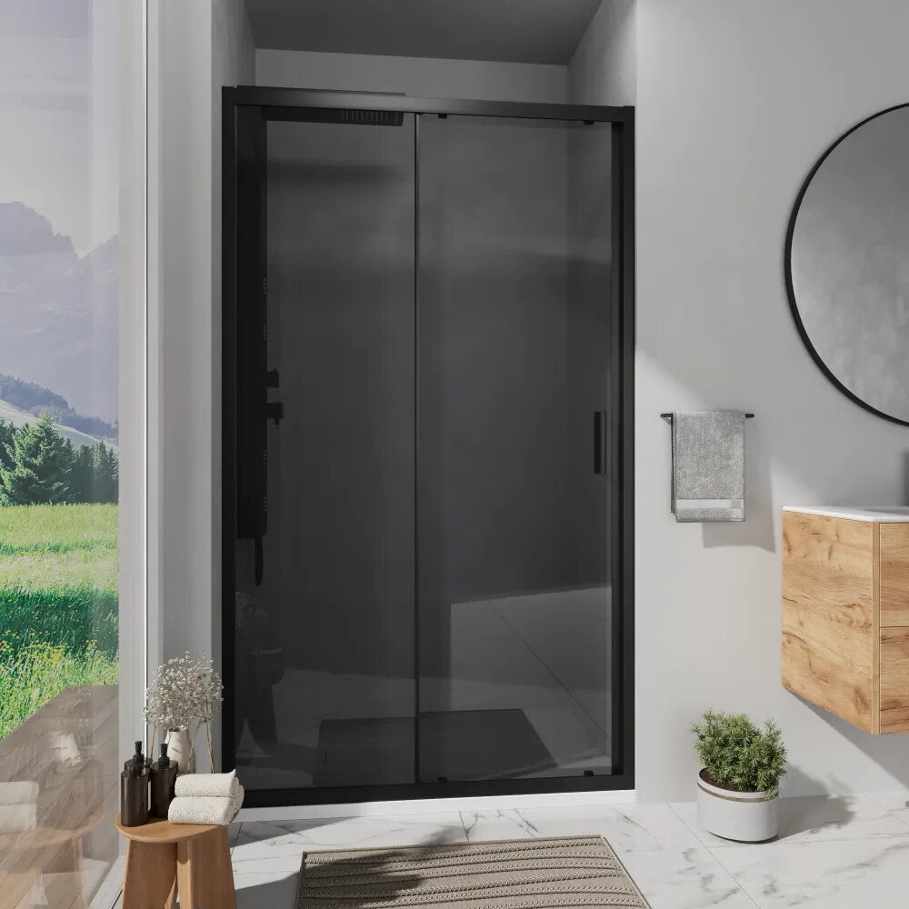 Cabine de douche 110 cm réversible, ouverture coulissante, profilés ...