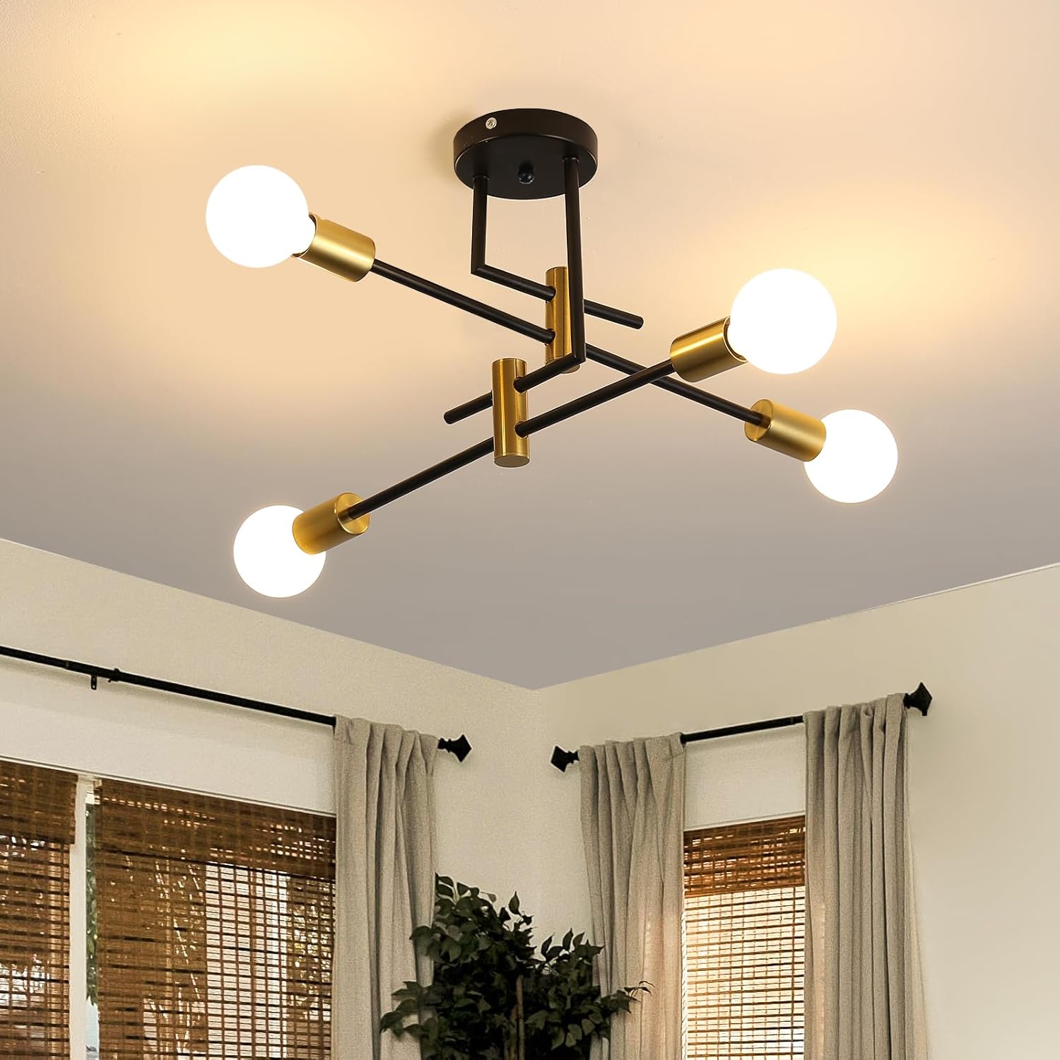 COMELY Lámpara de araña industrial vintage,lámpara de techo de 4 luces ...