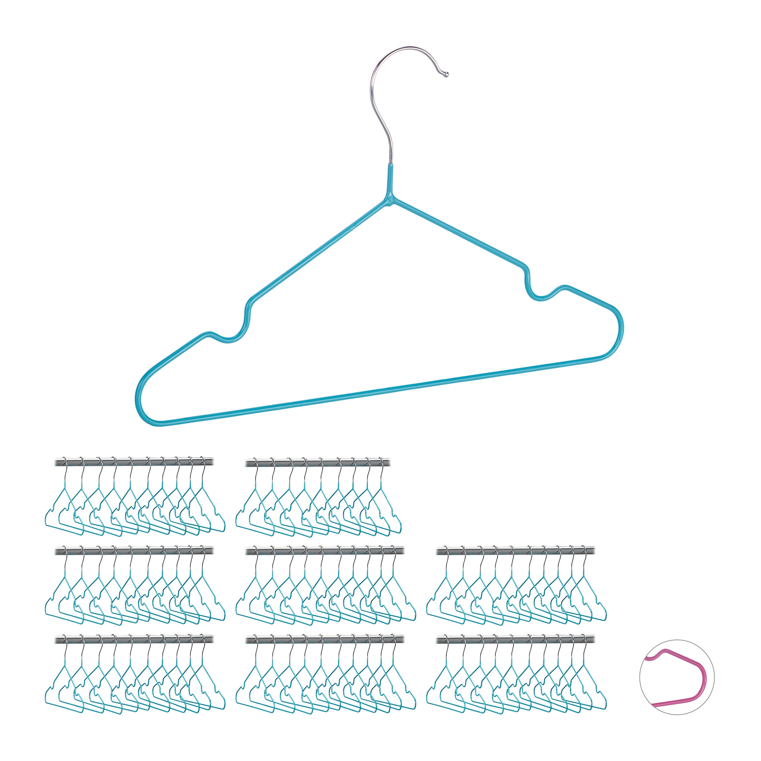 Relaxdays Pack de 80 Perchas Bebé Antideslizantes, Metal, Turquesa, 30 ...