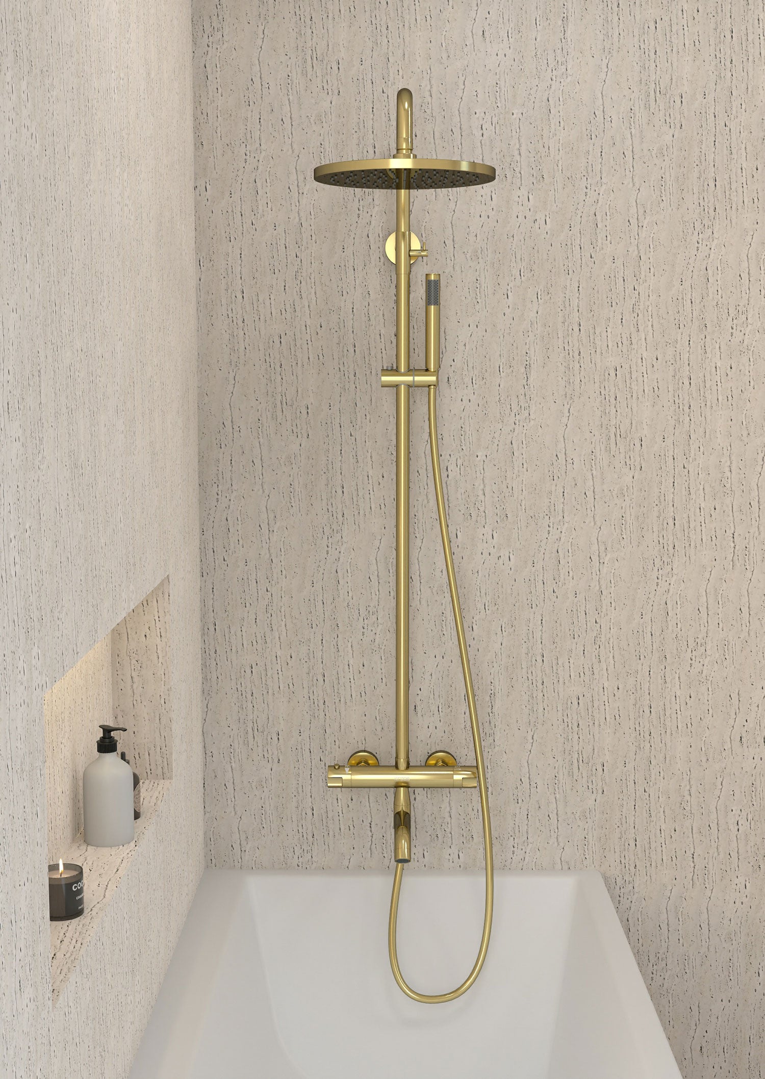 Colonne de douche et bain thermostatique Doré - Corbeau | Leroy Merlin