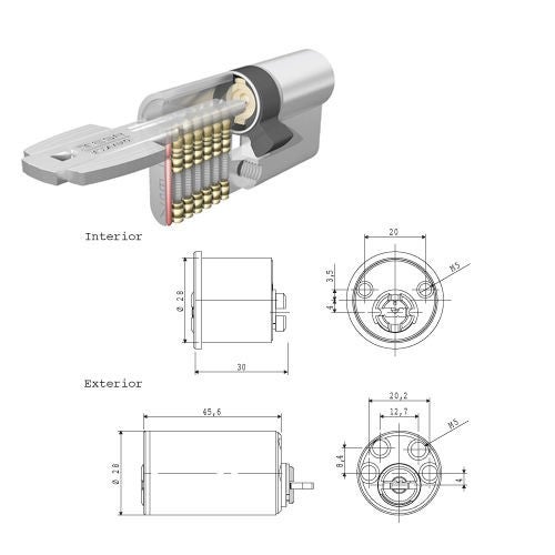 Cilindro Tesa Seguridad T6TS 40 Leva Corta Cilindro Redondo | Leroy Merlin