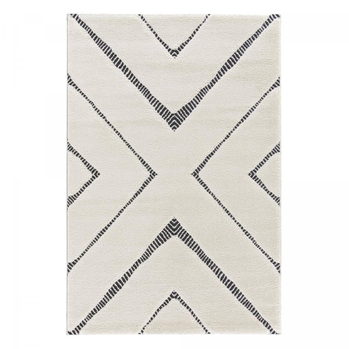 Alfombra de comedor 160x230 tejida con motivos geométricos rectangulares en azul y crema | Leroy ...