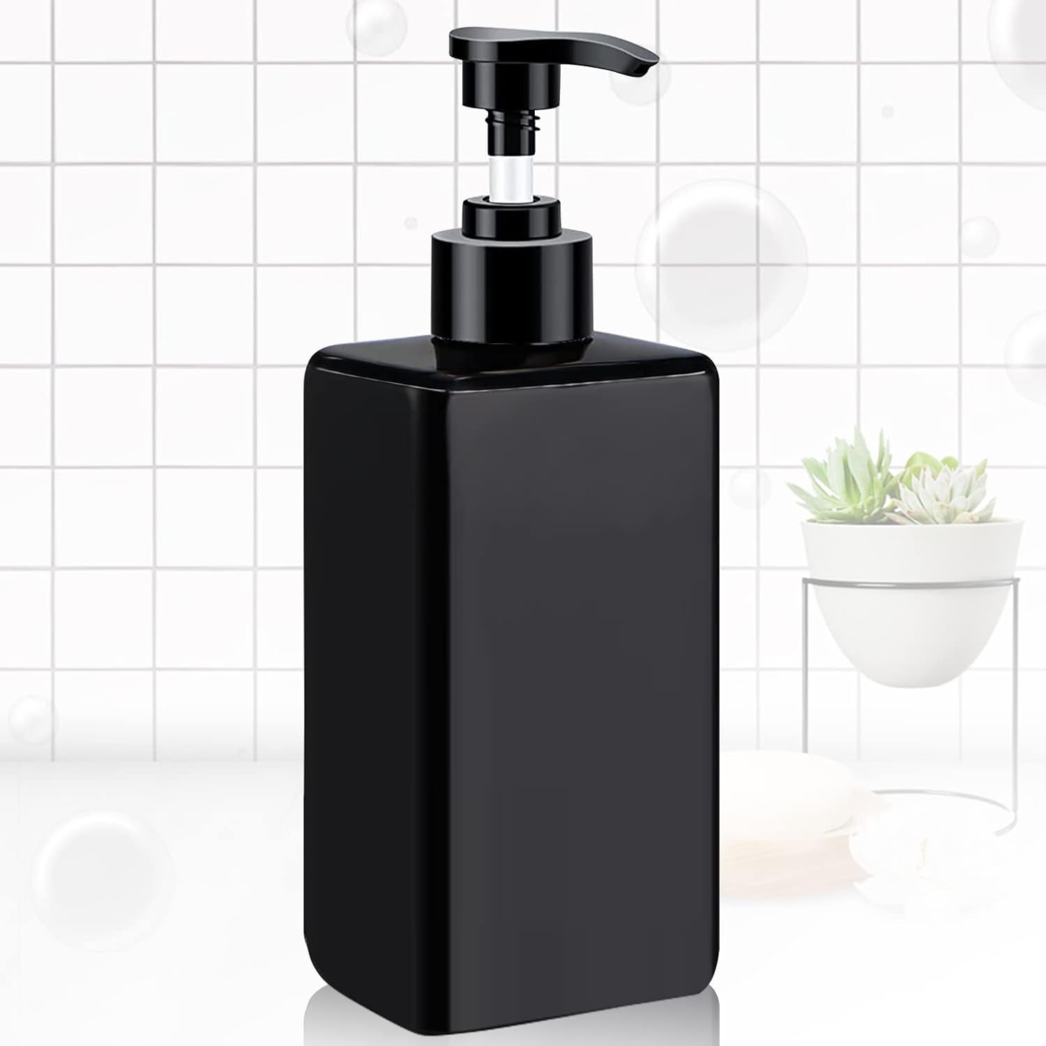 Distributeur de savon noir rechargeable de 450 ml, facile à presser ...