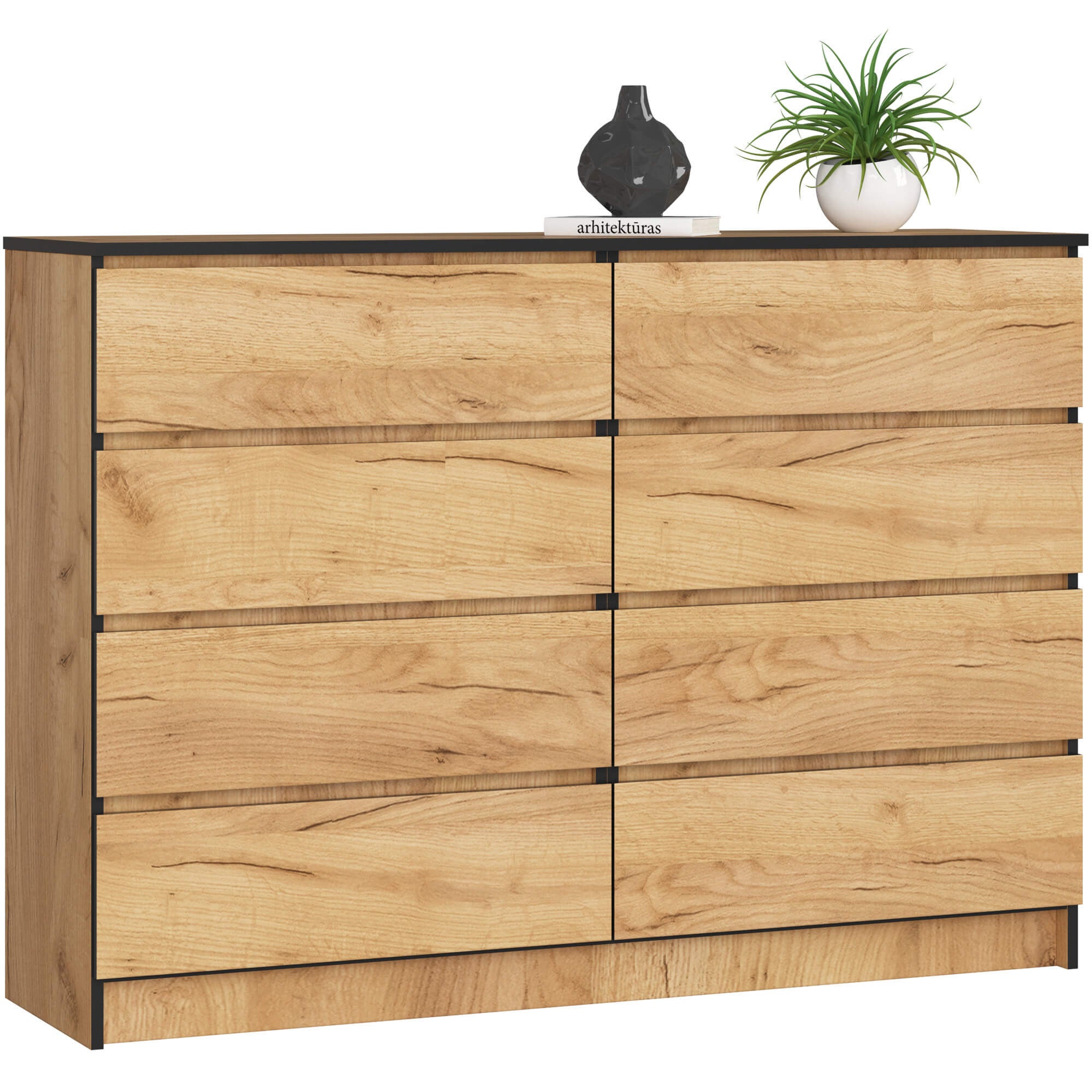 Commode : 8 tiroirs, Craft Oak, 138 x 99 x 40cm | Leroy Merlin