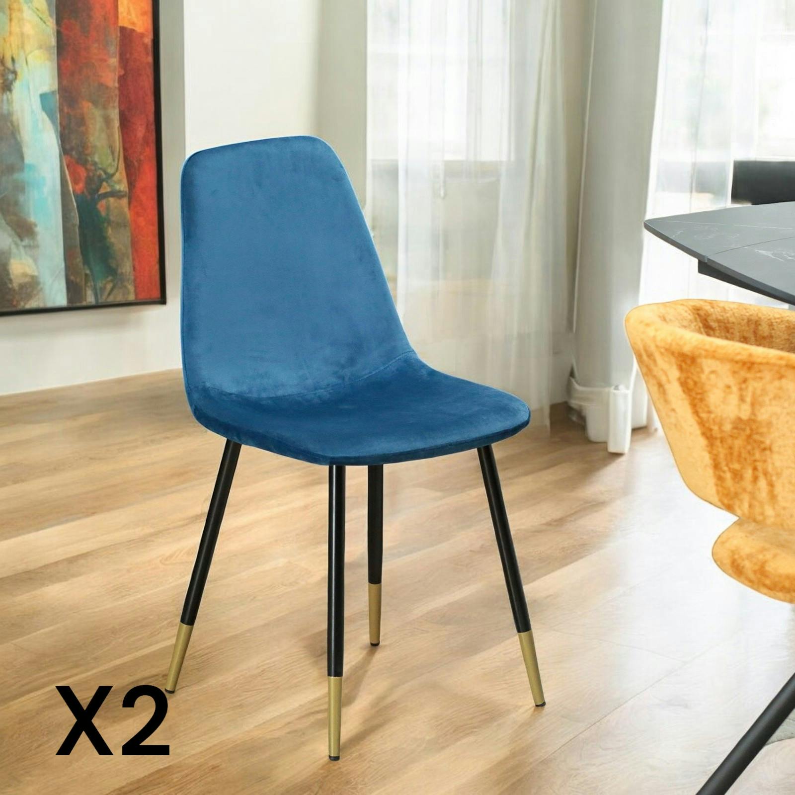Chaise en velours bleu pieds dorés (lot de 2) GOTEBORG | Leroy Merlin