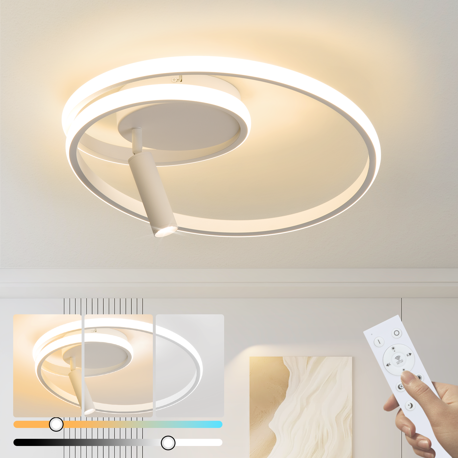 ZMH Plafón LED regulable- 40cm 37W blanco con mando a distancia ...