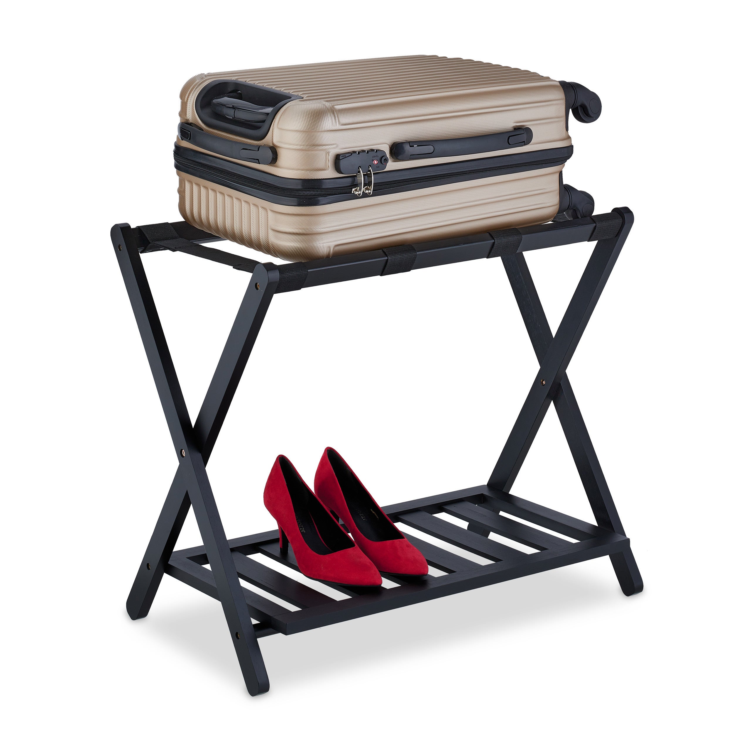 Relaxdays Repose-valise, pliant, bambou, HxLxP : 59x68x40 cm, porte ...