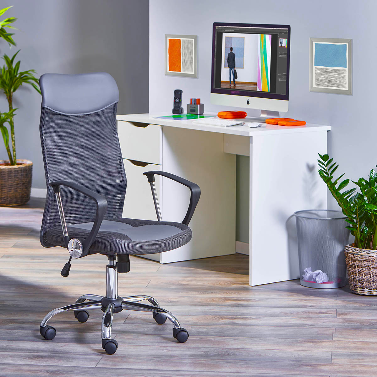 JENNY - Pack Bureau Blanc Mat et Fauteuil Techno Gris | Leroy Merlin