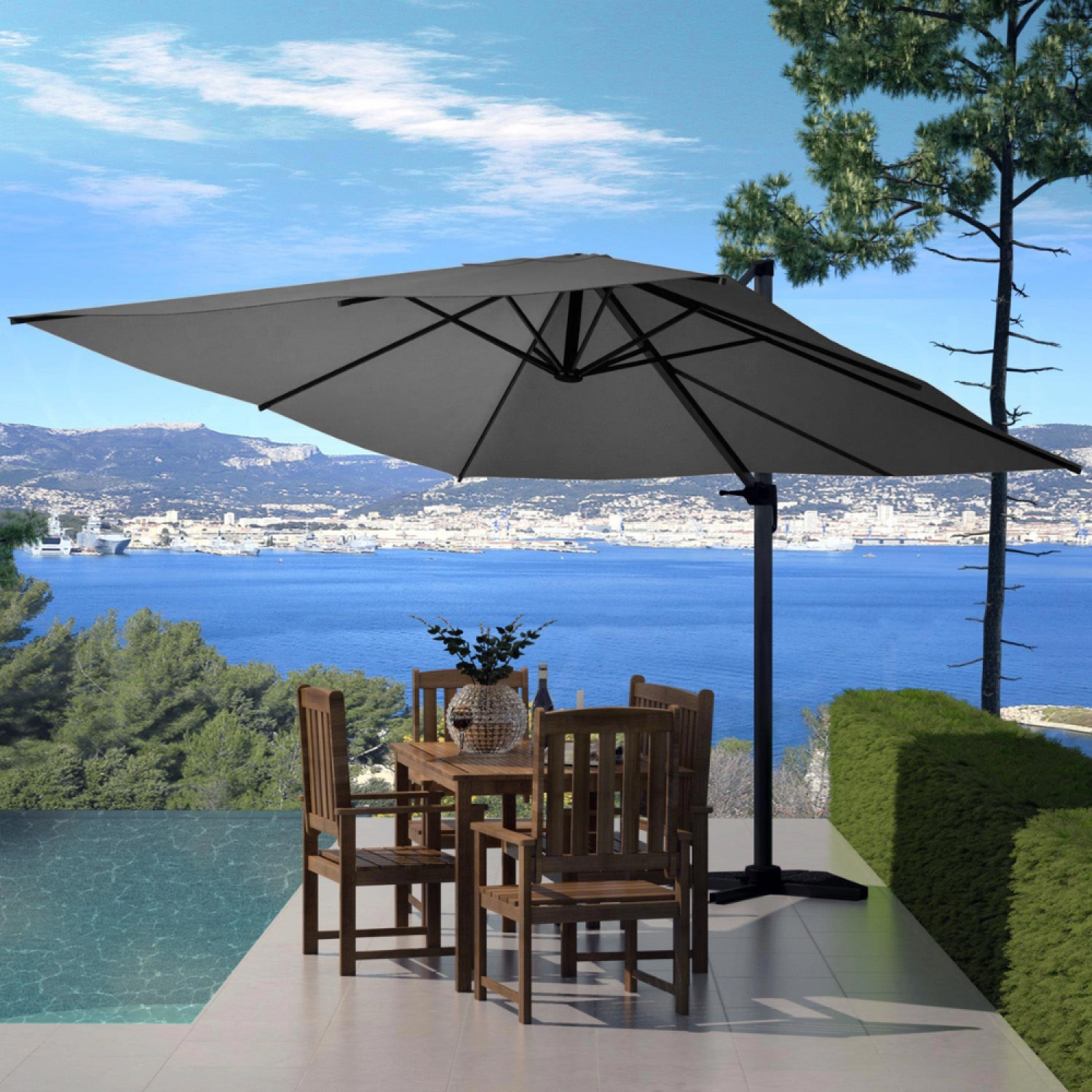 Parasol gris déporté carré 3 x 3 m rotatif à 360 PALATINO | Leroy Merlin