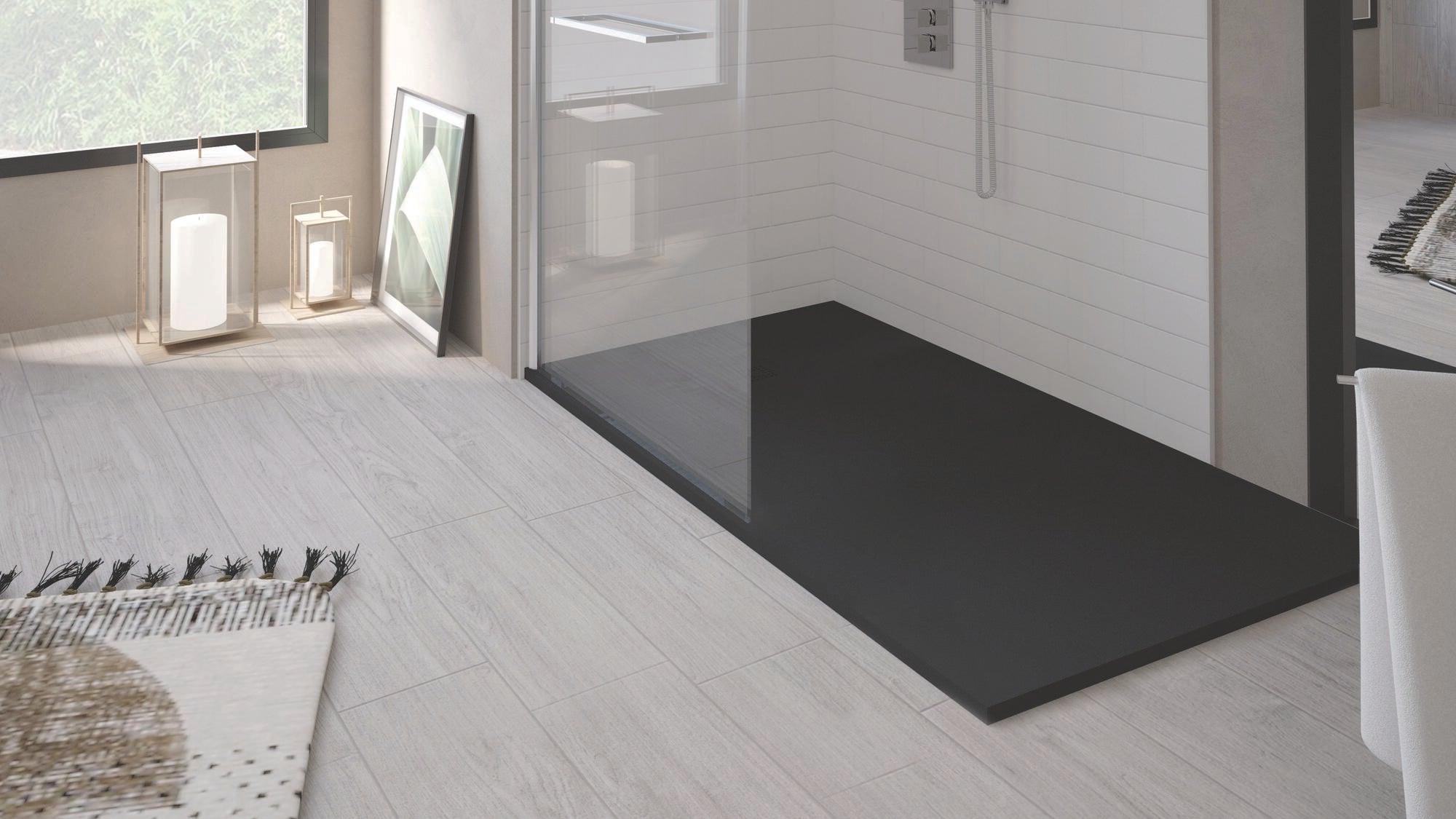 ONDEE ZEN - Receveur de douche NOLA 3 - 90x180x3cm - Résine - Noir - Bonde - Découpable | Leroy ...