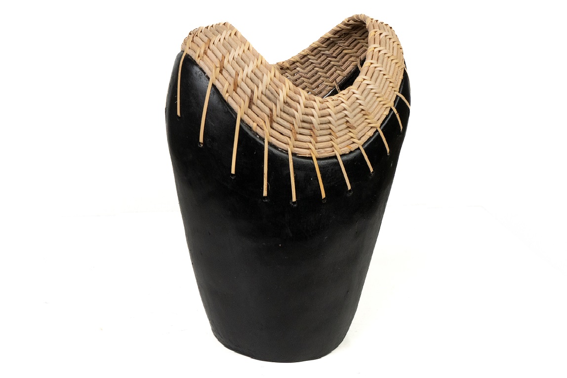 Vase en Céramique Noir / Rotin | Leroy Merlin