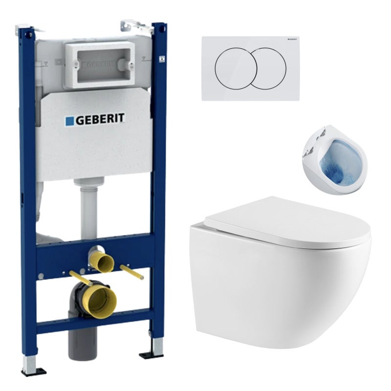 Pack WC Bati-support Geberit Duofix + WC sans bride Swiss Aqua Technologies + abattant SoftClose ...