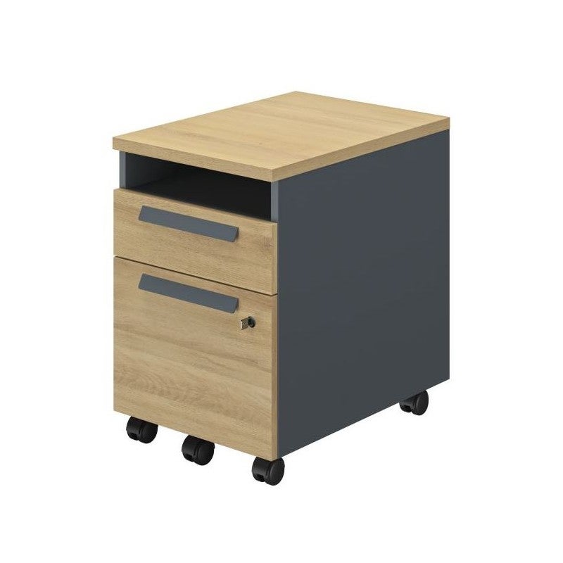 Meuble Caisson Mobile GAUTIER OFFICE Arcade 2 Tiroirs et 1 Niche 62x60cm Anthracite/Chêne ...