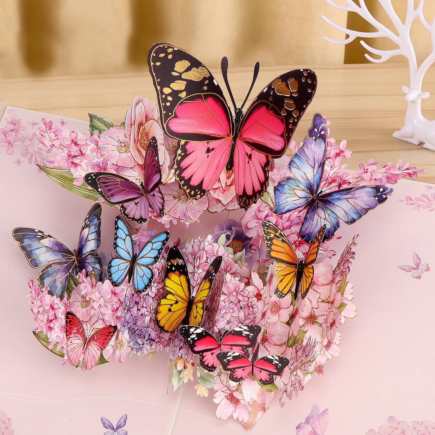 Carte Papillon Pop-Up Fleurs avec Papillons,Carte cadeau 3D pour un ...
