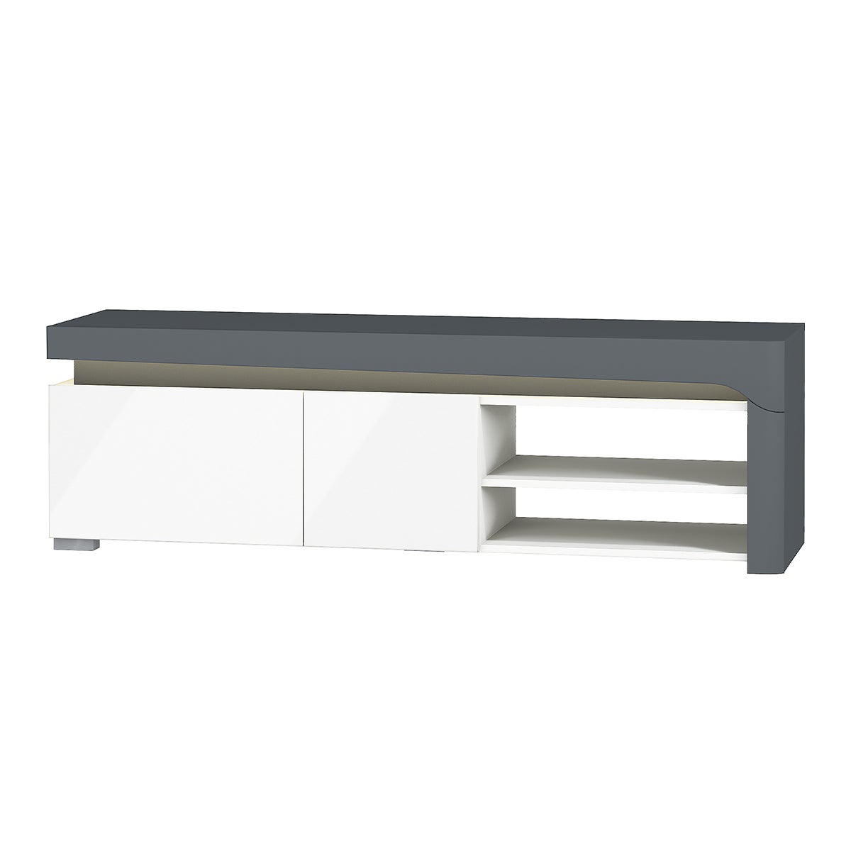 Meuble TV 1 porte 1 tiroir 159 cm LED inclus Teo Blanc et Gris | Leroy ...