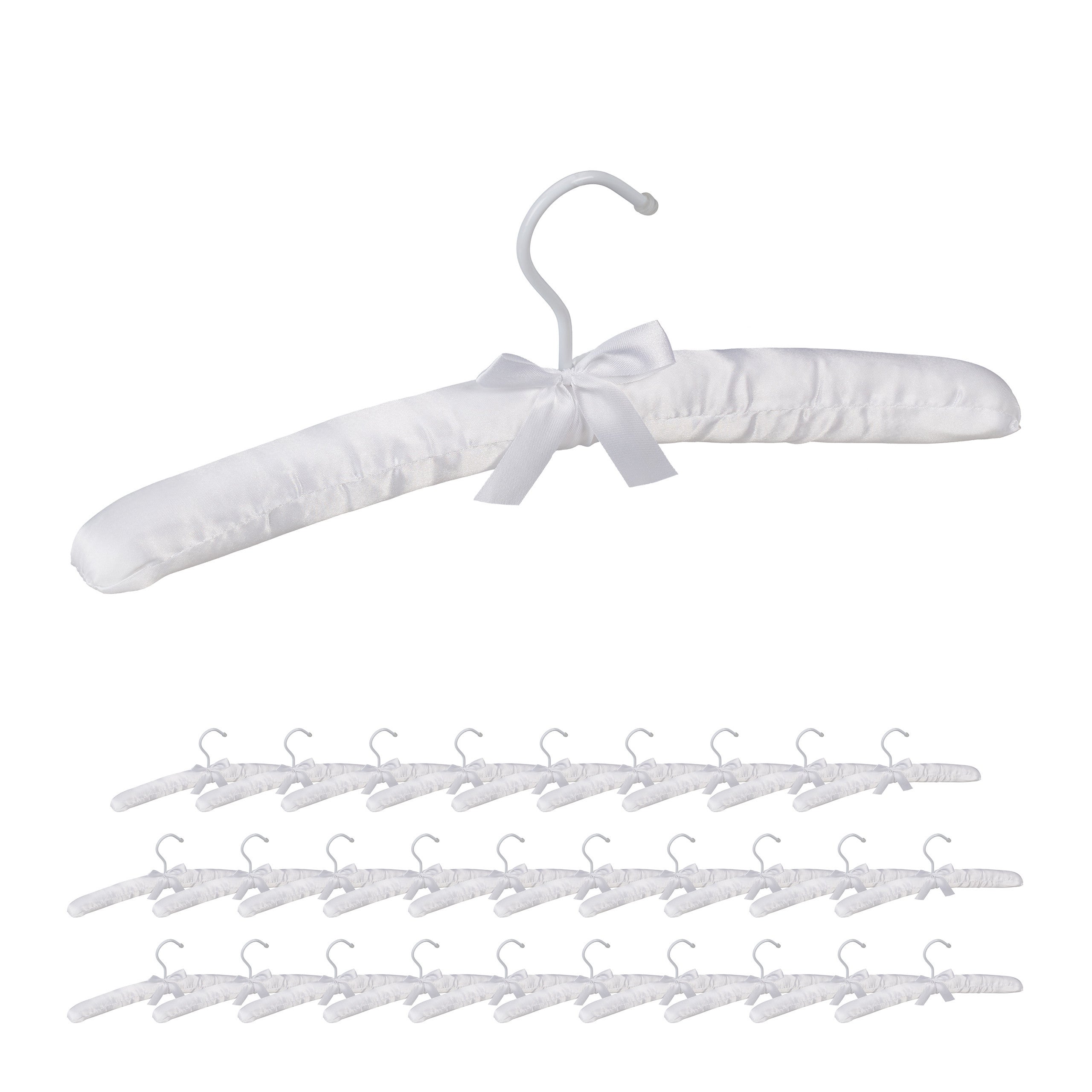 Pack 30 Perchas Forradas de Raso con Lazo, Madera-Tela-Metal, Blanco ...