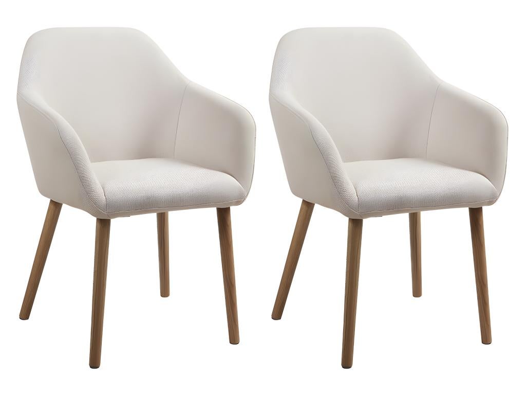Juego de 2 sillas con brazos ADOLI - Tela y metal efecto madera - Beige ...