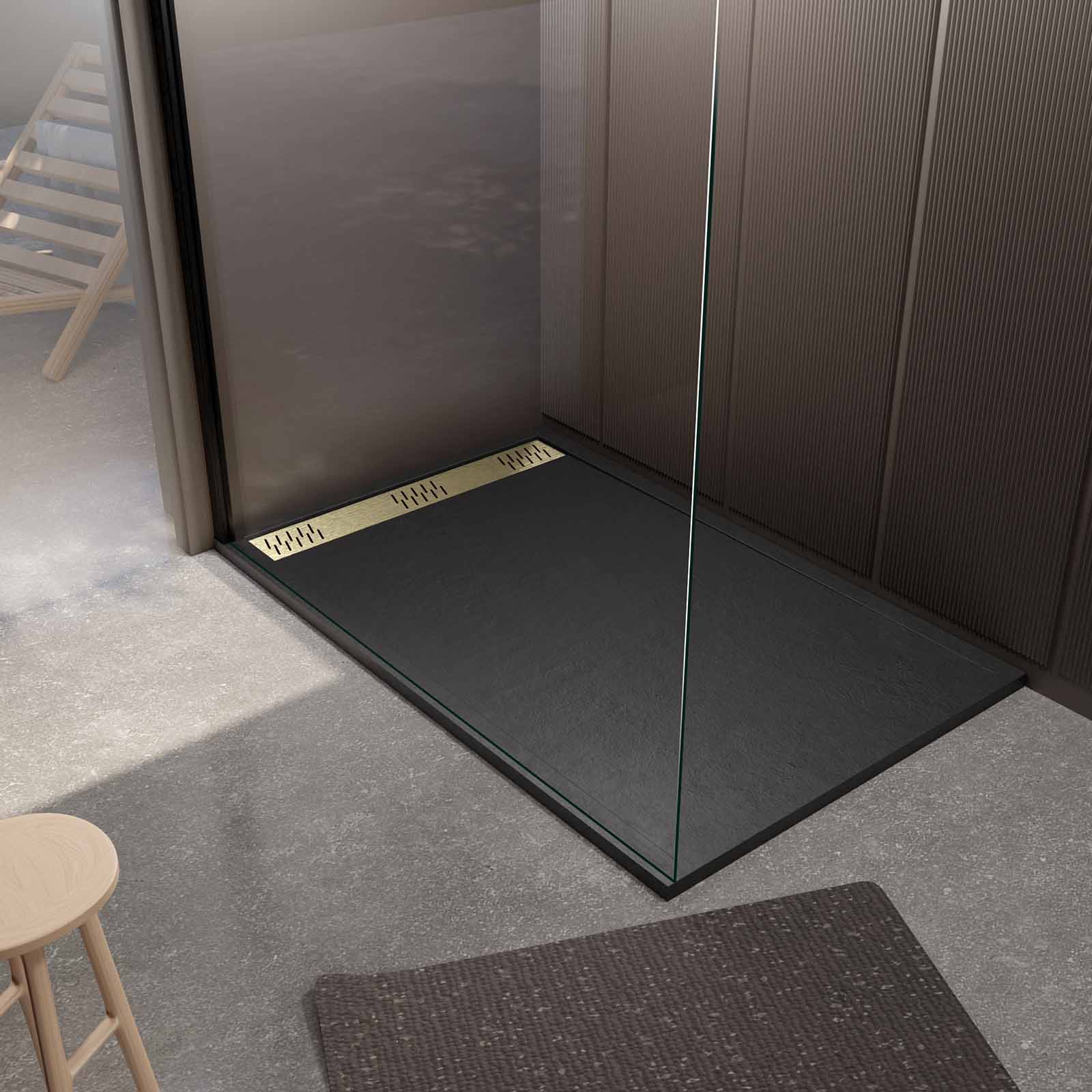 Receveur de douche en résine noir 90x140x3 cm effet pierre granit ...