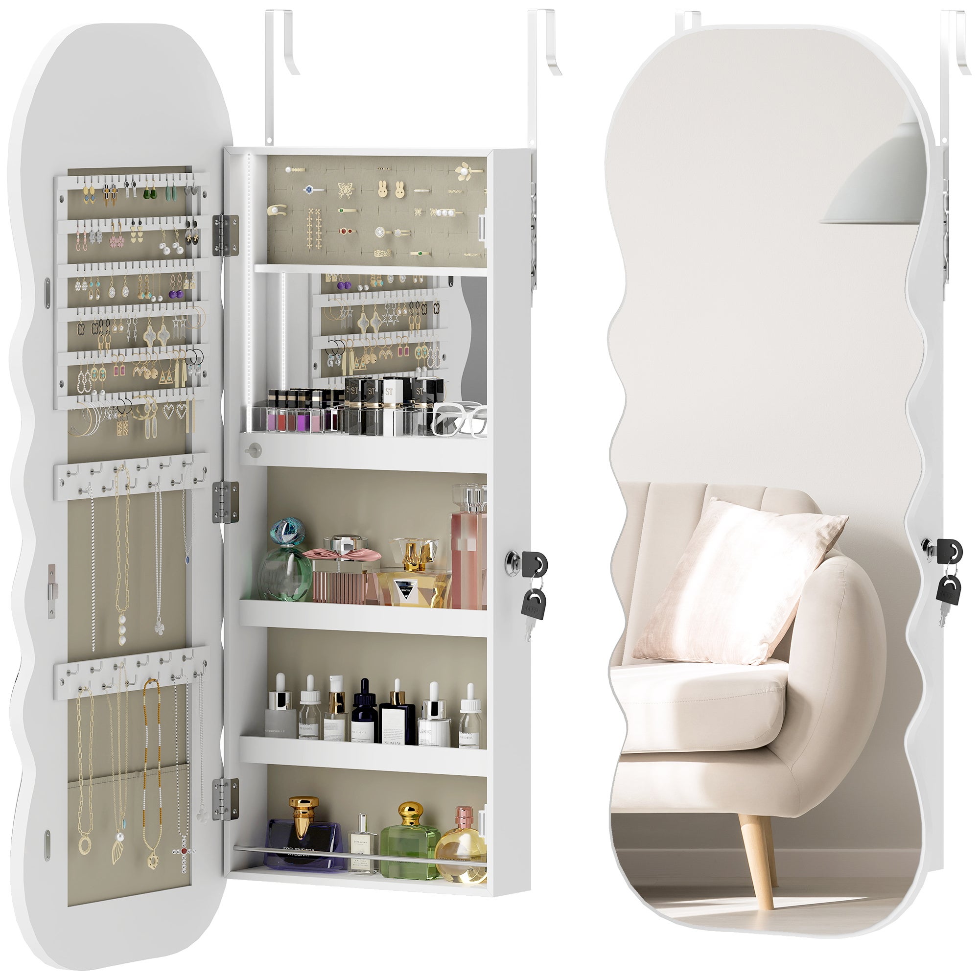Armario Joyero HOMCOM MDF, Vidrio Blanco 42x10.5x108 cm | Leroy Merlin