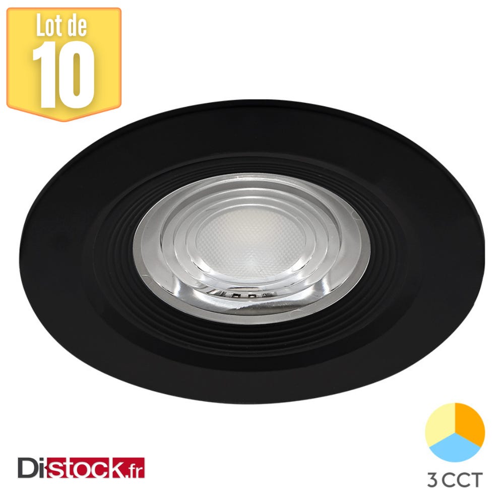 Lot De 10 Spots Led Encastrables étanches 3en1 Rond Noir 7w Ip54