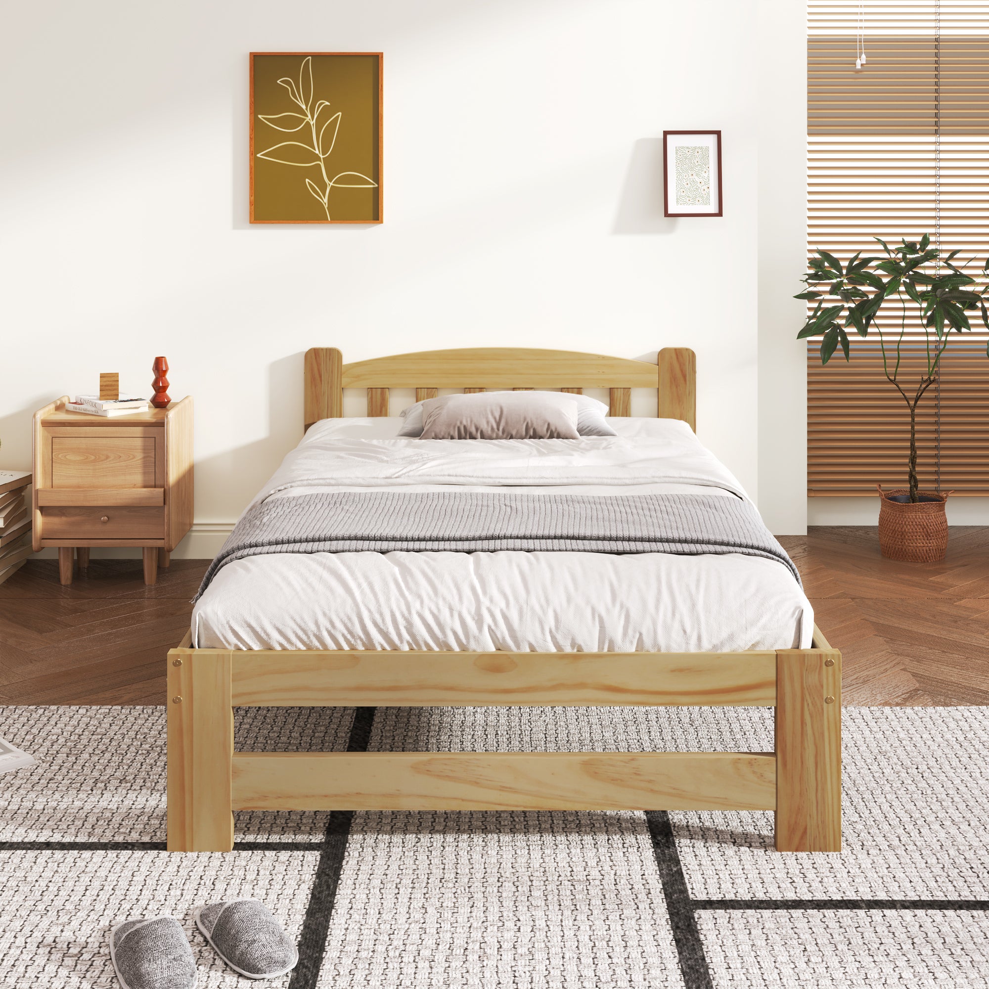 Lit simple 90x200cm cadre en bois - Naturel | Leroy Merlin