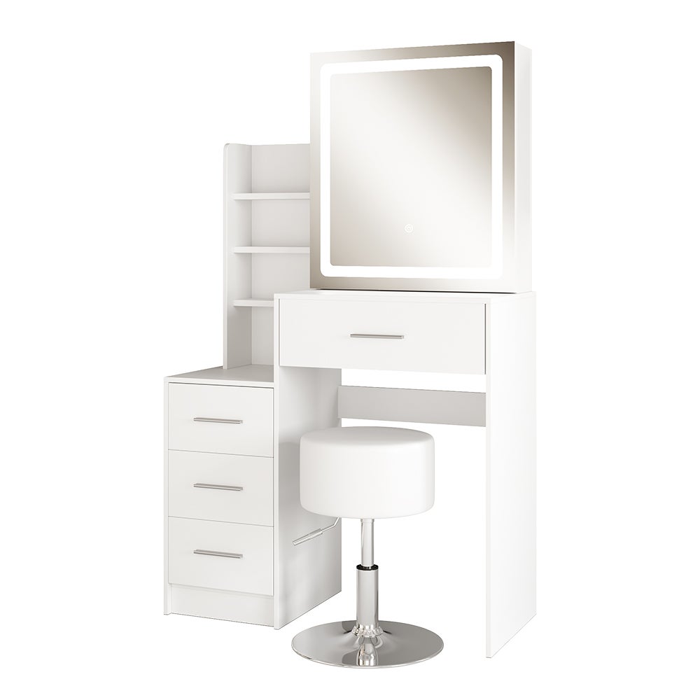 Vicco Coiffeuse Lisca, Blanc, 80cm avec miroir LED et tabouret | Leroy ...