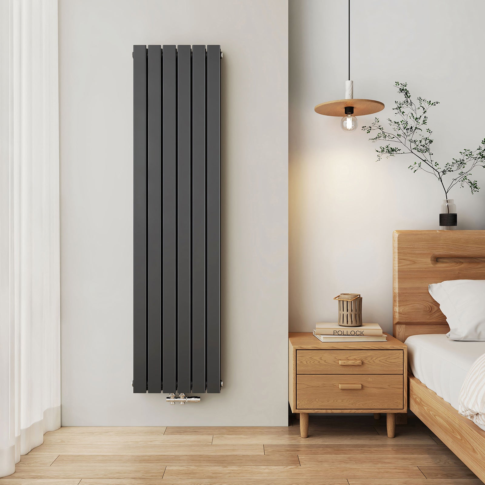 EMKE Radiador de agua caliente de acero 180x45cm 1670W plano de doble capa, conexión central ...