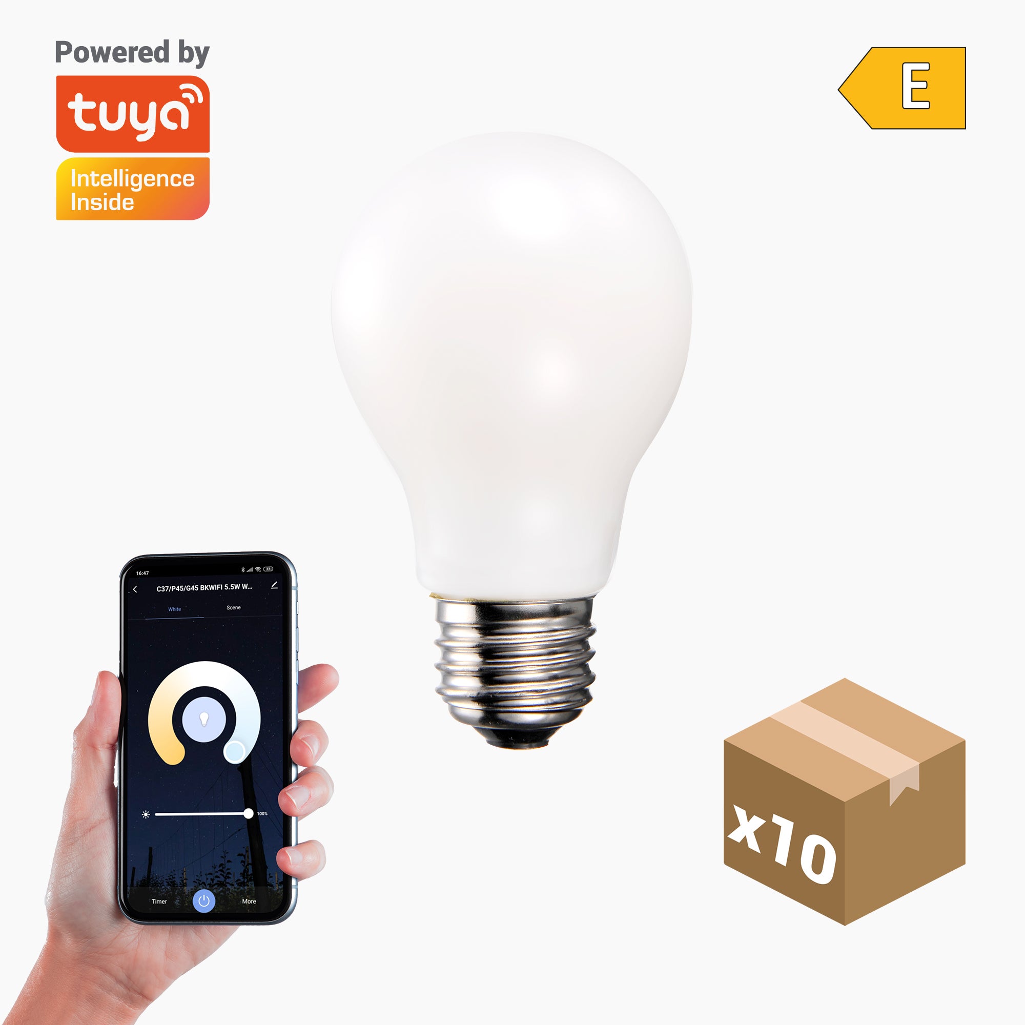 IluminaShop Bombilla LED Inteligente Smart E27 A60 Milky Cristal Dimable CCT 7W WiFi Compatible ...