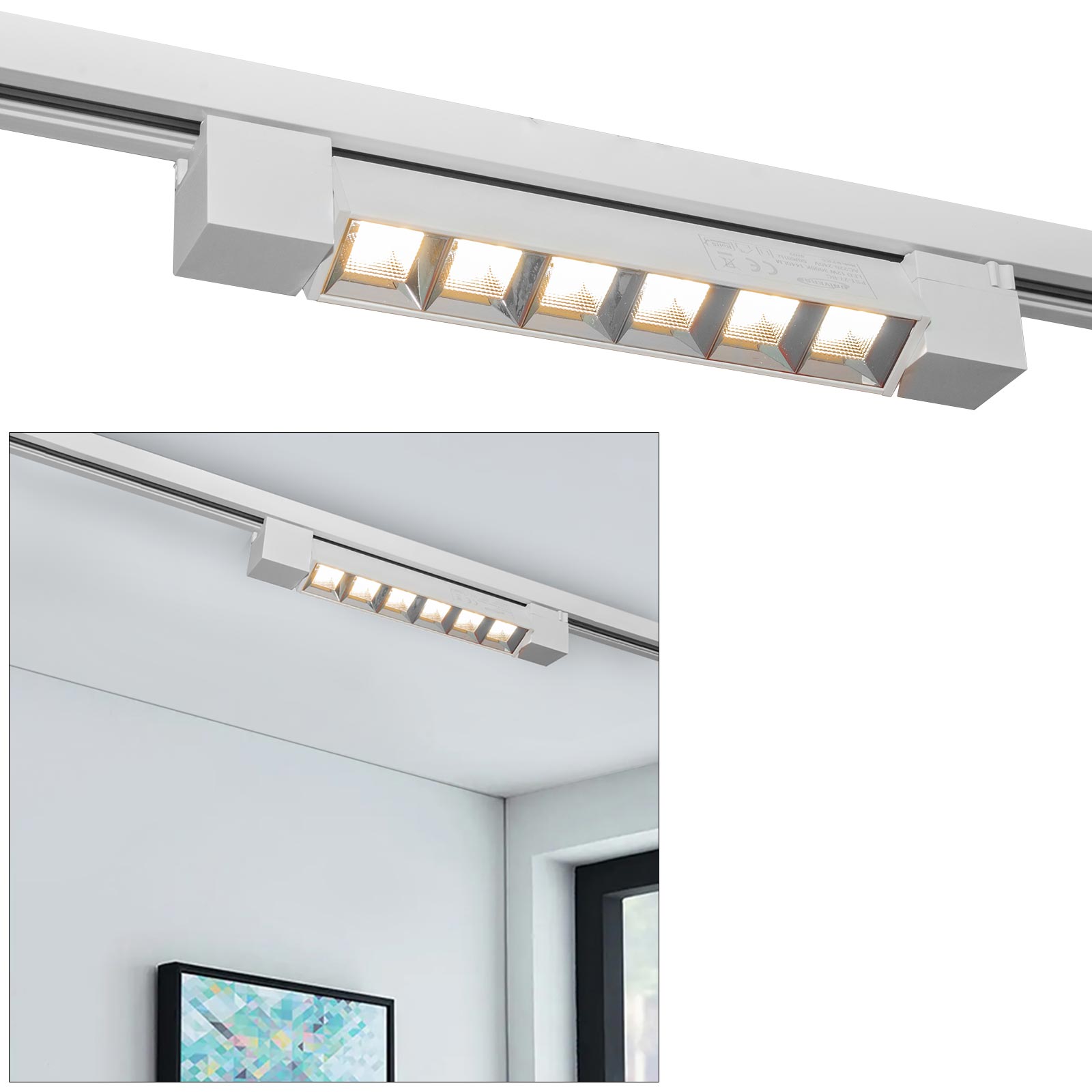 Barre de spots monophasée 6 LEDs 12W sortie 144W lumière spot réglable ...