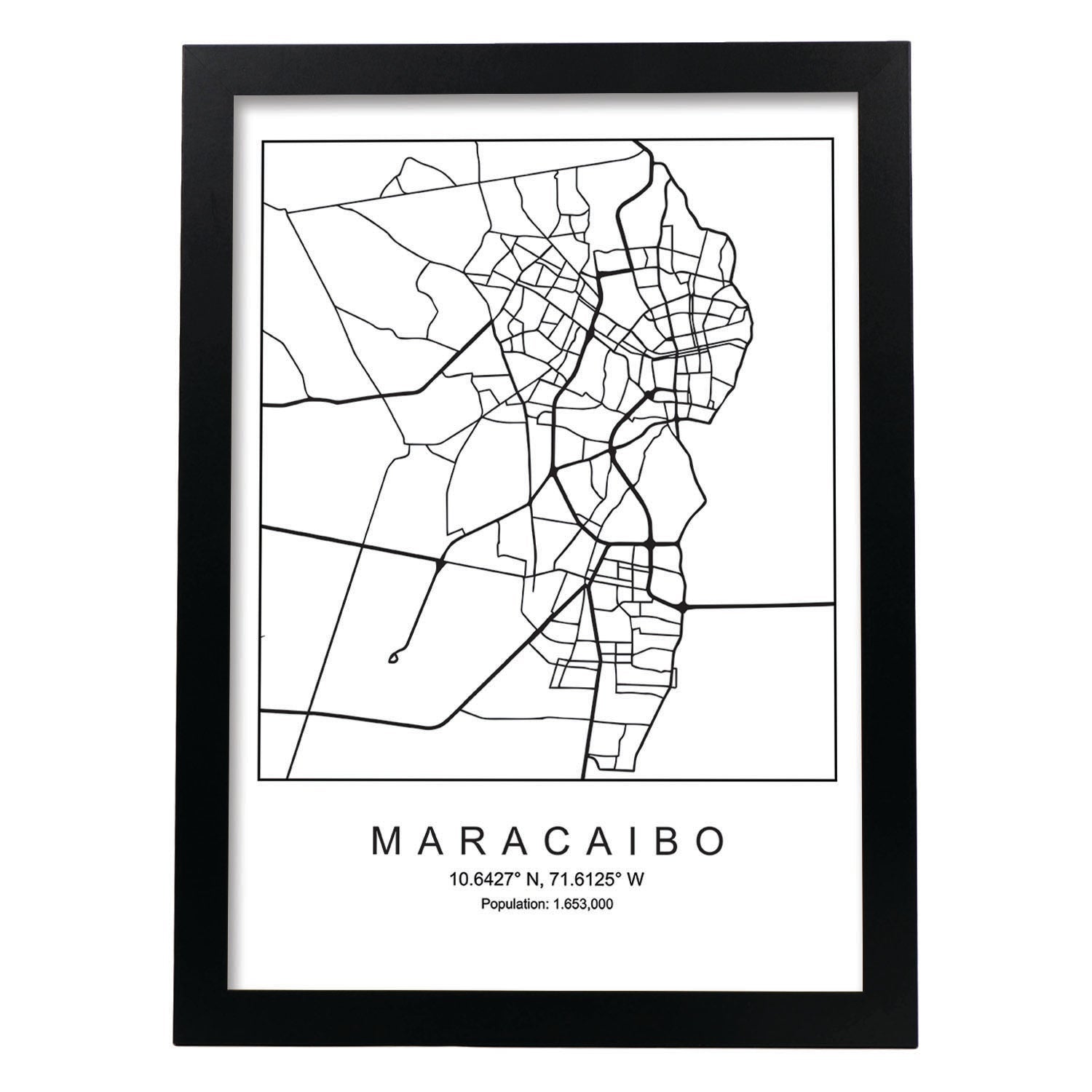 Lámina Mapa De La Ciudad Maracaibo (2) Estilo Nordico En Blanco Y Negro ...