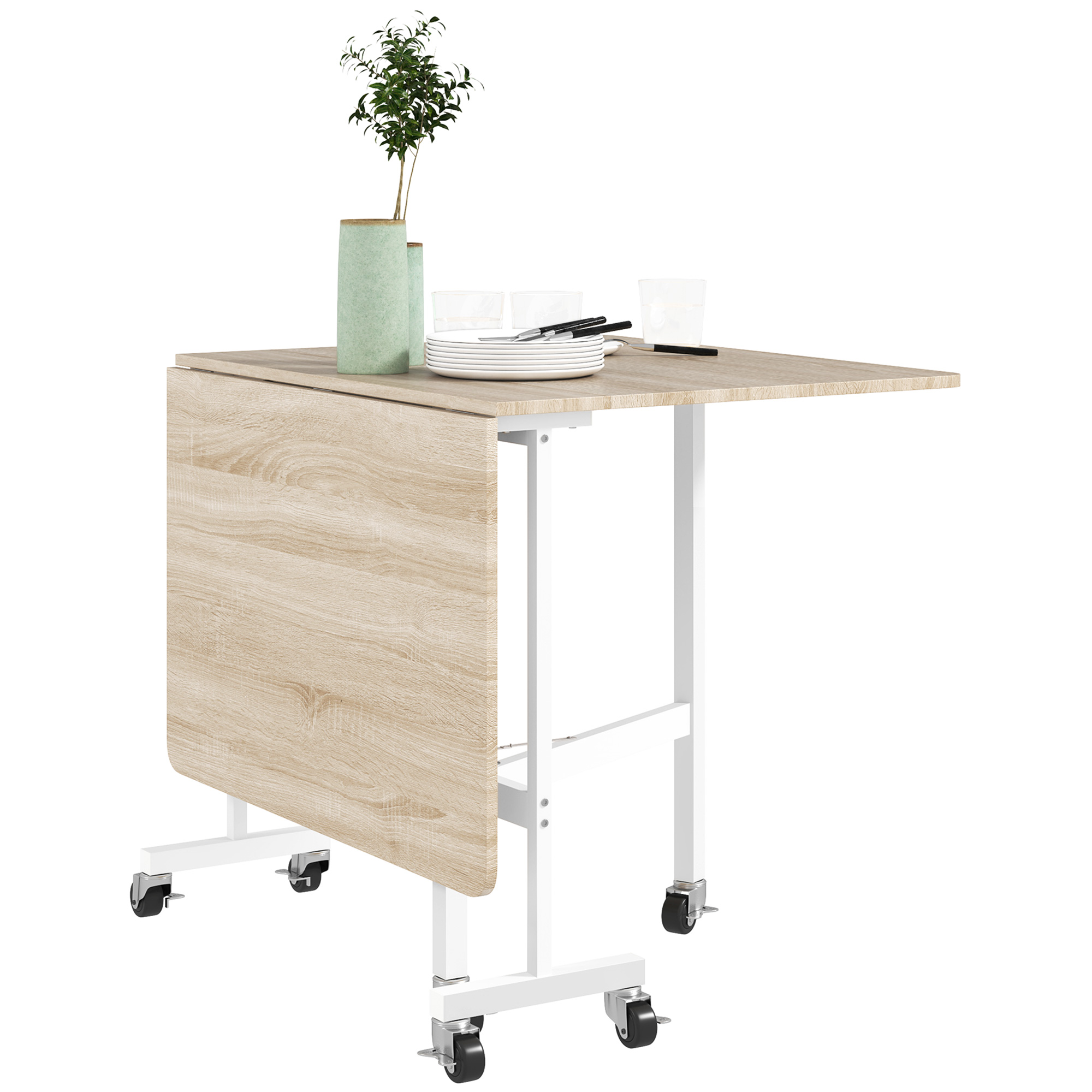 HOMCOM Table à manger pliante MDF, acier Chêne 120x80x73 cm 83A ...