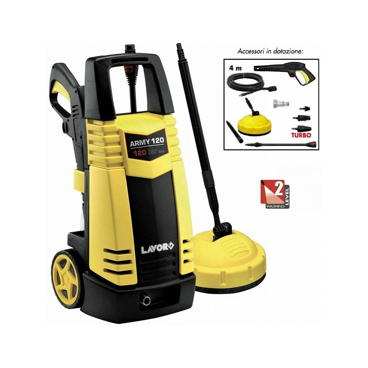 Idropulitrice 120 Bar 1700W LAVOR Army 120 Acqua fredda Lancia turbo + spazzola Terrace | Leroy ...