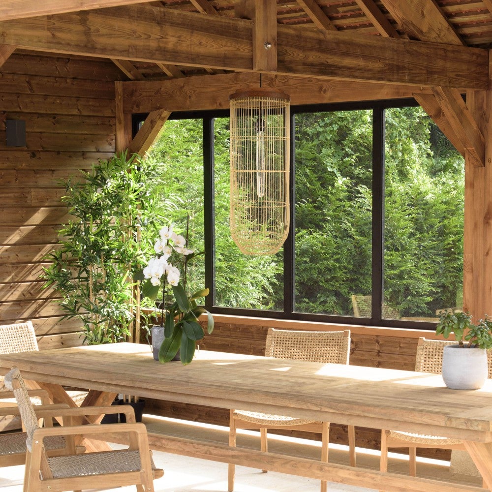 SIXTINE - Suspension 'longue' 25x25cm bois de teck et rotin naturelle ...