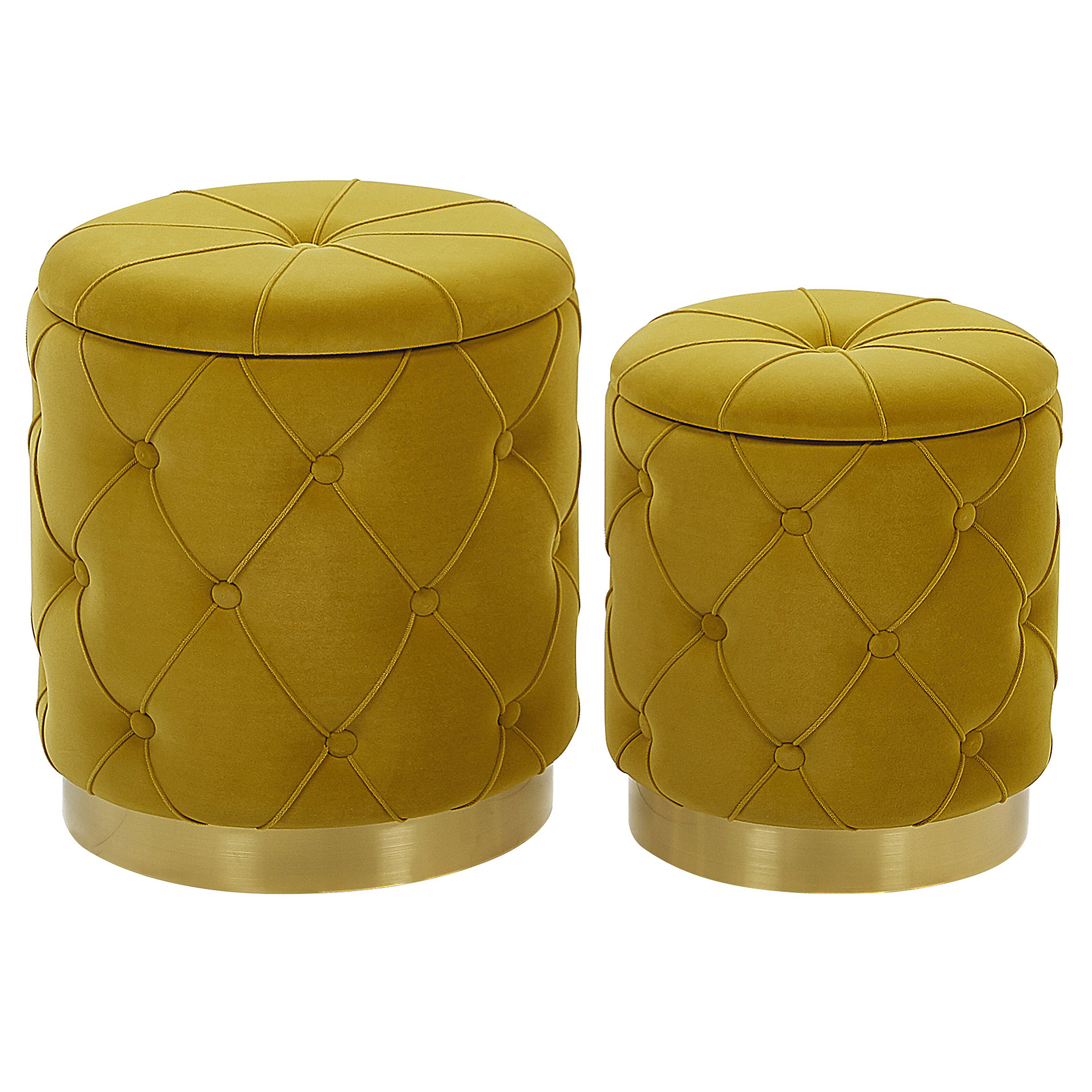 Pouf de rangement PUEBLO Set de 2 Moutarde Velours 40/33 cm 40/33 cm ...