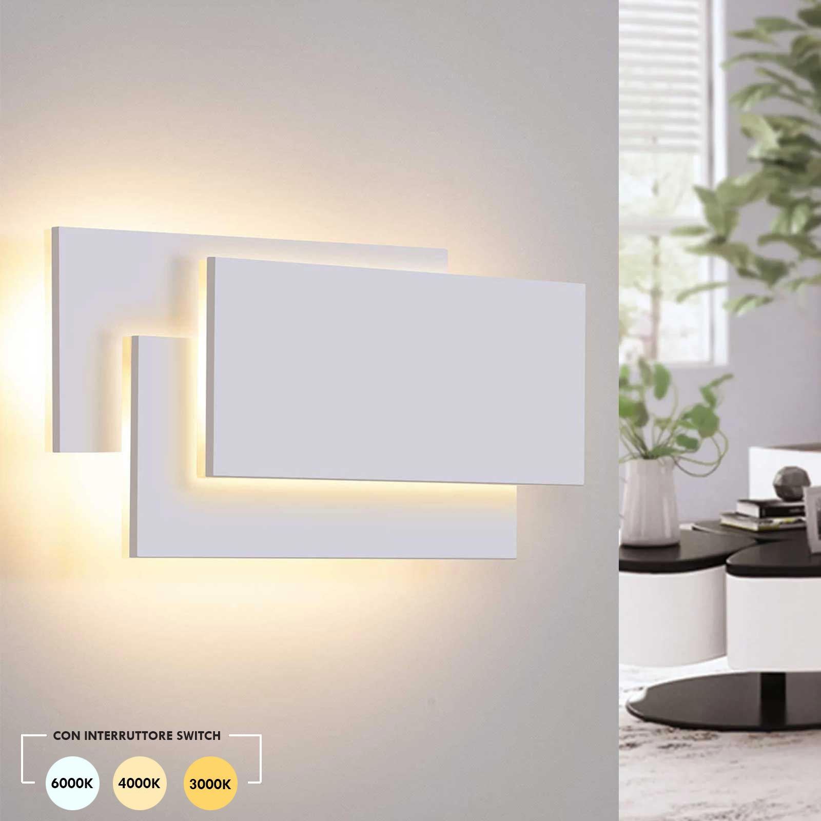 Applique murale LED rectangulaire moderne 12W CCT 3 températures de ...