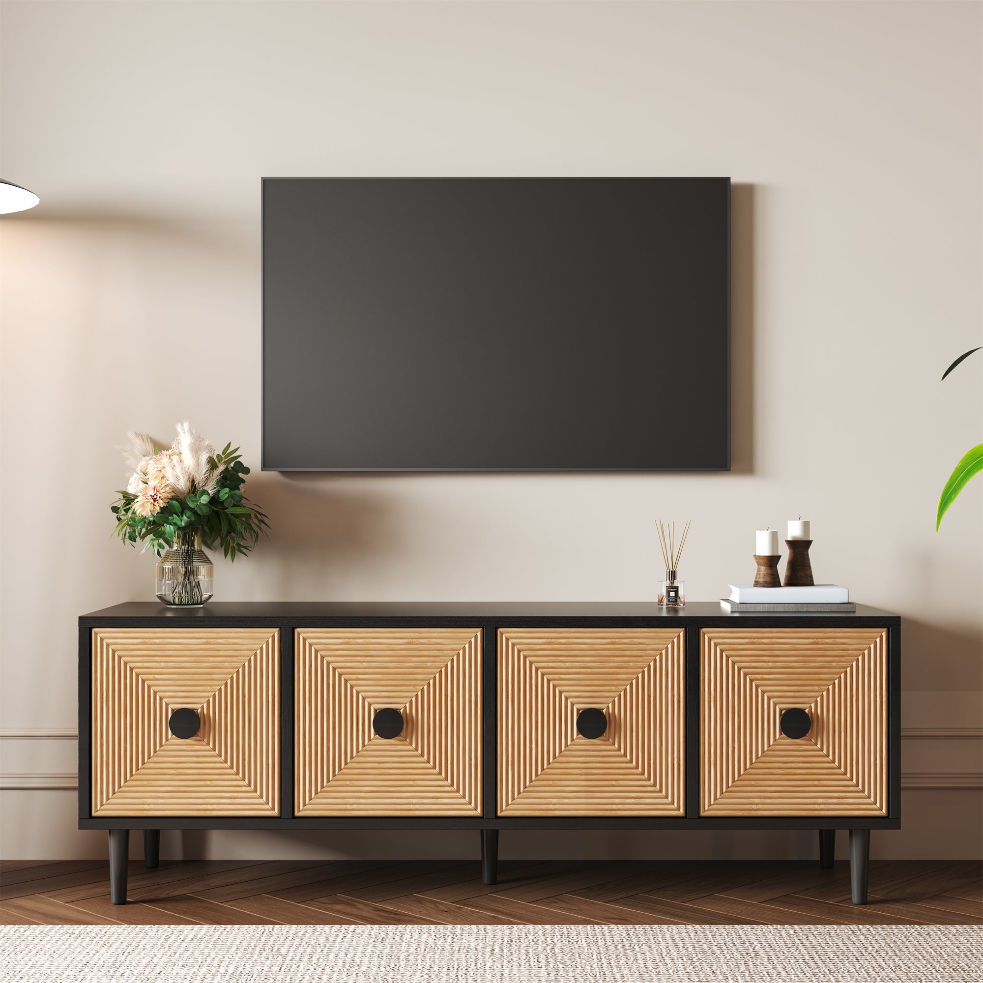 Meuble TV Moderne - 150 x 39 x 55 cm - Avec 4 portes - meuble TV bas en ...